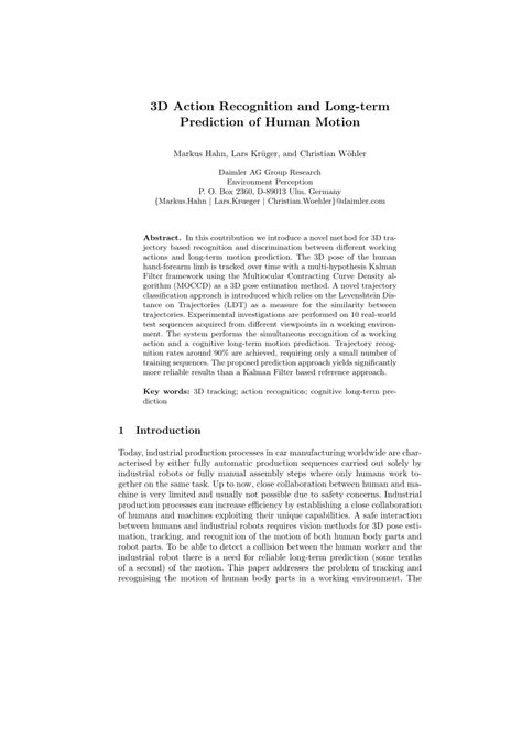 Pdf 3d Action Recognition And Long Term Prediction Of Human Motion