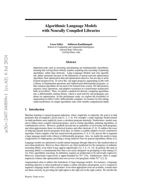 Algorithmic Language Models With Neurally Compiled Libraries Pdf Computer Program Programming