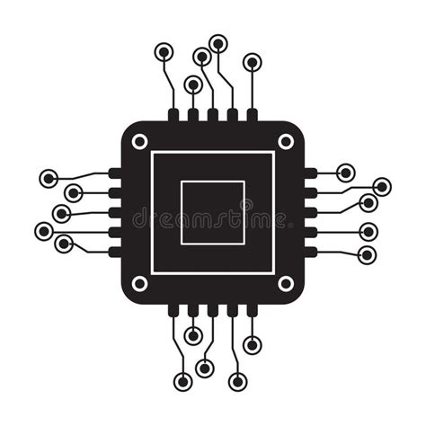 Vector Computer Electronic Chip Black Shape Icon Silhouette Microchip