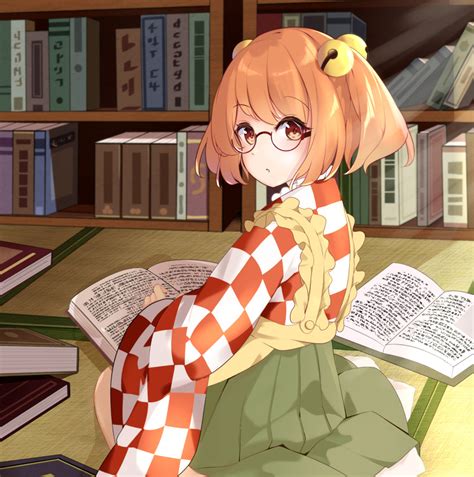 Safebooru 1girl Book Bookshelf Checkered Clothes Checkered Kimono