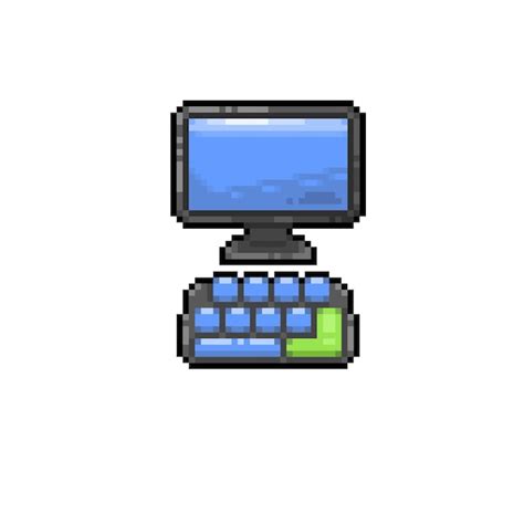 Monitor Con Teclado En Estilo Pixel Art Vector Premium