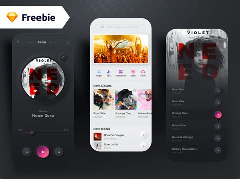 Neumorphism Music App Ui Kit Free Sketch Resource Sketch Elements