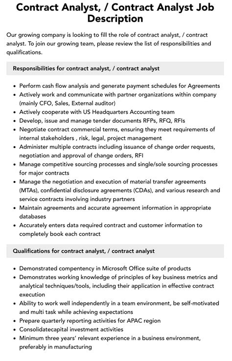 Contract Analyst Contract Analyst Job Description Velvet Jobs