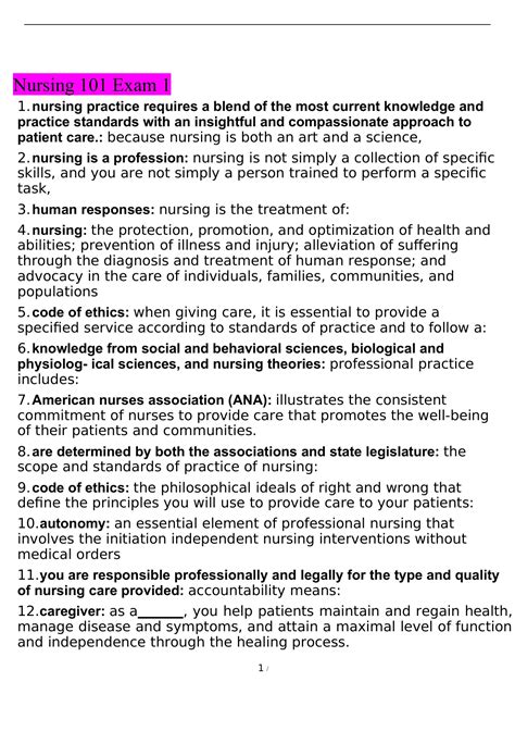 Nursing 101 Fundamentals Of Nursing Practice Exam 1 Part 1 With Correctly Highlighted Answers