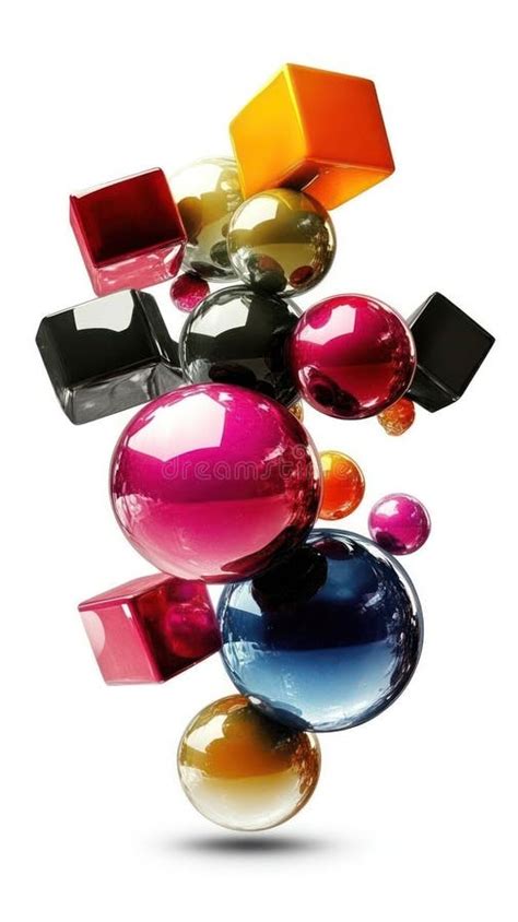 A Colorful Arrangement Of Geometric Shapes And Spheres Creating A Dynamic Visual Composition