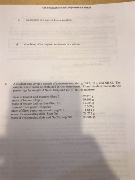 Lab Separation Of The Components Of A Mixture C Chegg
