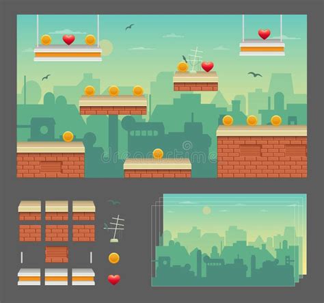 Parallax Ready Game Industrial Background Stock Vector Illustration