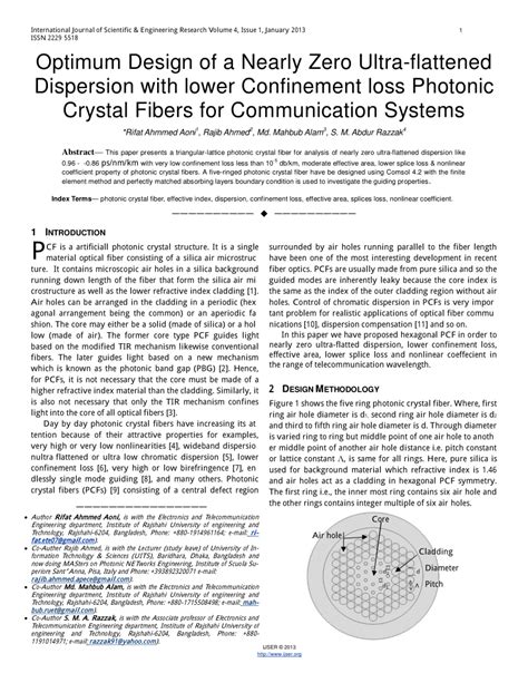 Pdf Optimum Design Of A Nearly Zero Ultra Flattened Dispersion With Lower Confinement Loss