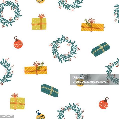 크리스마스 요소 완벽 한 패턴입니다 겨울 배경 직물 섬유 옷 종이 직물 스크랩북 플래너에 대 한 아이 벽지 새해 전통 휴일 상징입니다 벡터 그림 0명에 대한 스톡 벡터 아트