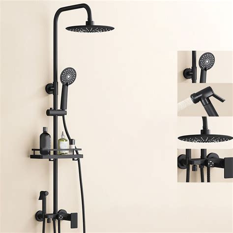 Modern Plain Shower System Thermostatic Slide Bar Included Shower Head