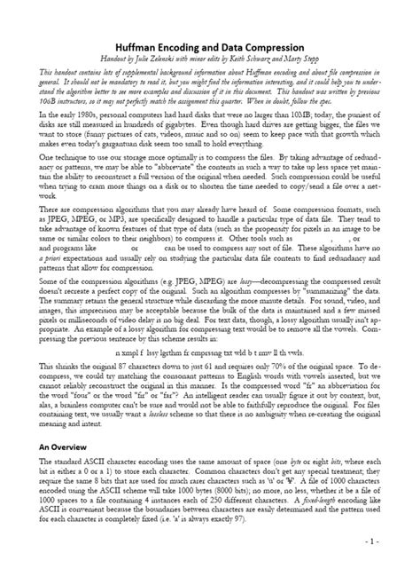 Huffman Encoding Supplement Pdf Code Data Compression