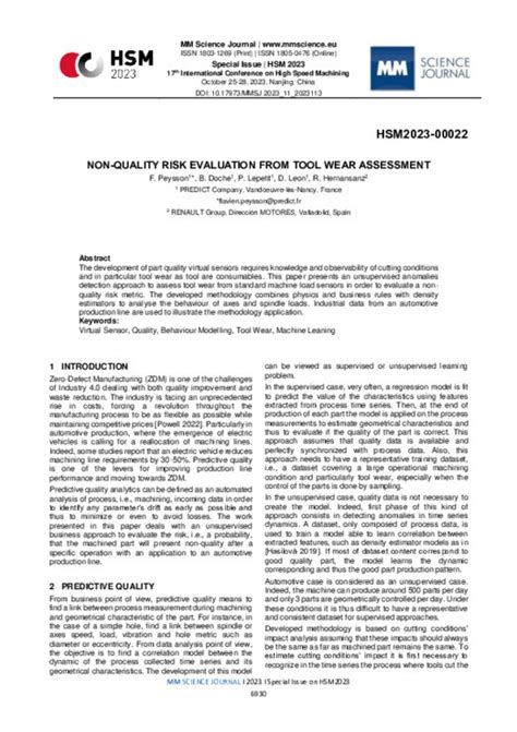 Non Quality Risk Evaluation From Tool Wear Assessment Mm Science Journal