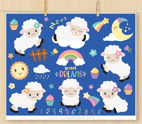 Counting Sheep Clipart Premium Vector Clipart By Myclipartstore