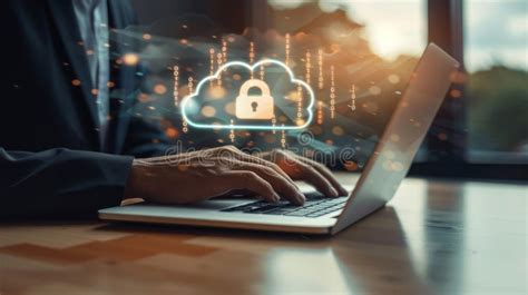 Person Using A Laptop With A Graphic Of A Cloud Composed Of Binary Code