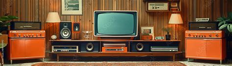 70s Retro Home Interior A Living Room With Wood Paneled Walls A