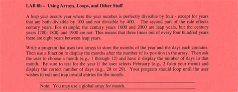 Solved Lab 8b Using Arrays Loops And Other Stuff A Leap
