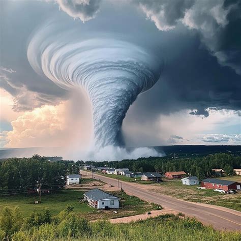 Extreme Tornado Near Busy Town Premium Ai Generated Image