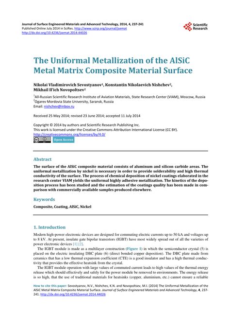 Pdf The Uniformal Metallization Of The Alsic Metal Matrix Composite Material Surface