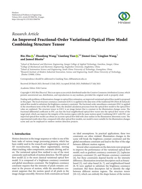 Pdf An Improved Fractional Order Variational Optical Flow Model