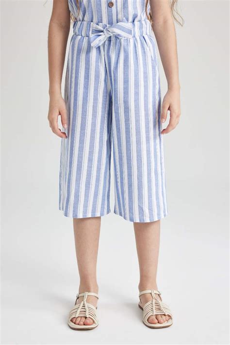 أزرق بناتي بنطلون كتان بناتي وايد ليج 2782157 Defacto