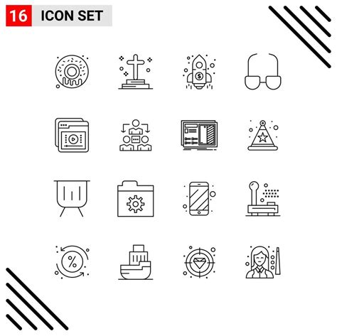 Editable Vector Line Pack Of 16 Simple Outlines Of Learning Tutorials Finance View Glasses