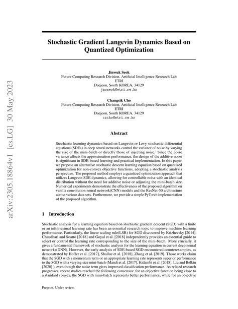 Pdf Stochastic Gradient Langevin Dynamics Based On Quantized Optimization