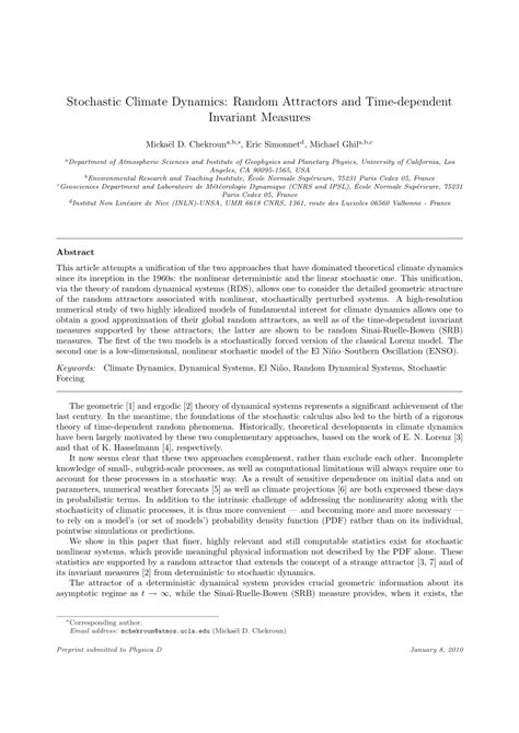 Pdf Stochastic Climate Dynamics Random Attractors And Time Dependent Invariant Measures