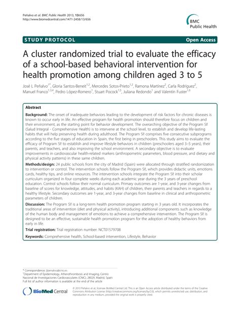 Pdf A Cluster Randomized Trial To Evaluate The Efficacy Of A School Based Behavioral