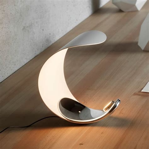 Luceplan Curl D76 Led Table Lamp Dimmable Chrome White 1d760n100018 Reuter