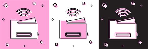 분홍색과 흰색 검은 색 배경에 격리 된 스마트 프린터 시스템 아이콘을 설정합니다 무선 연결과 사물 인터넷 개념 벡터 0명에 대한 스톡 벡터 아트 및 기타 이미지 Istock
