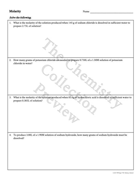 Molarity Worksheet By The Chemistry Collection Tpt