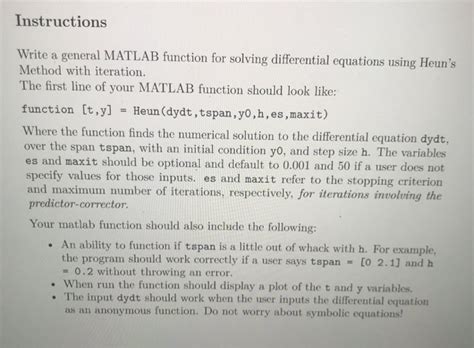 Solved Matlab Function For Solving Differential Equations
