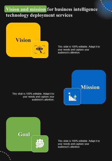 Vision And Mission For Business Intelligence Technology Deployment Services One Pager Sample