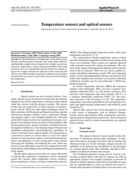 Pdf Temperature Sensors And Optical Sensors