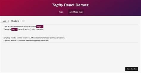 Tagify React Wrapper Forked Codesandbox