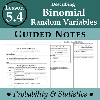 Describing Binomial Random Variables ProbStat Lesson 5 4 TPT