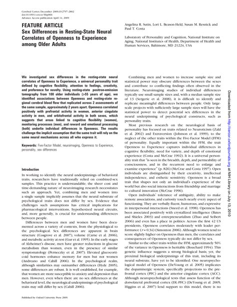 Pdf Sex Differences In Resting State Neural Correlates Of Openness To
