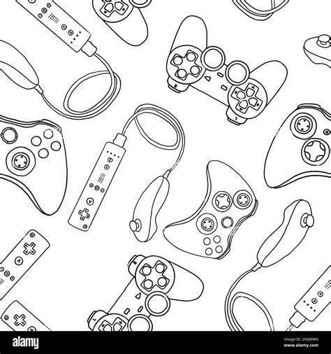 Seamless Pattern Of Game Controllers Vector Illustration In Hand Drawn