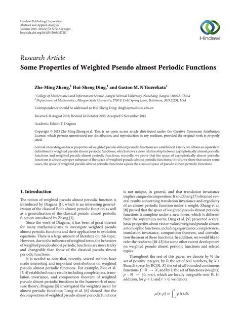 Pdf Some Properties Of Weighted Pseudo Almost Periodic Functions