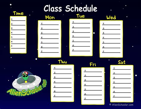 Free Printable Class Schedule Templates Alien Schooler