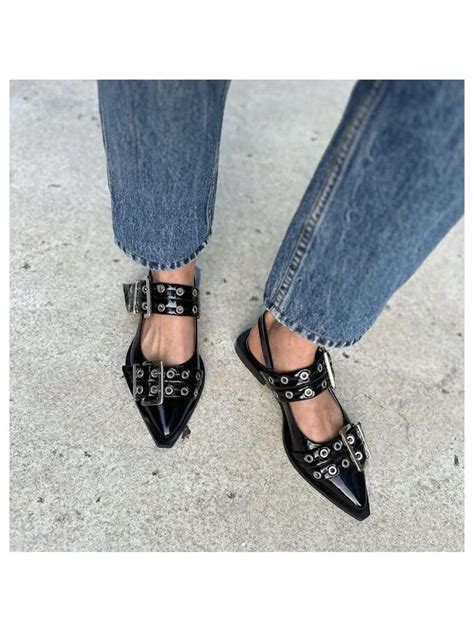 Slingback Flats For Women Buckle Ballet Flats Ballerina Shoes Wide Welt