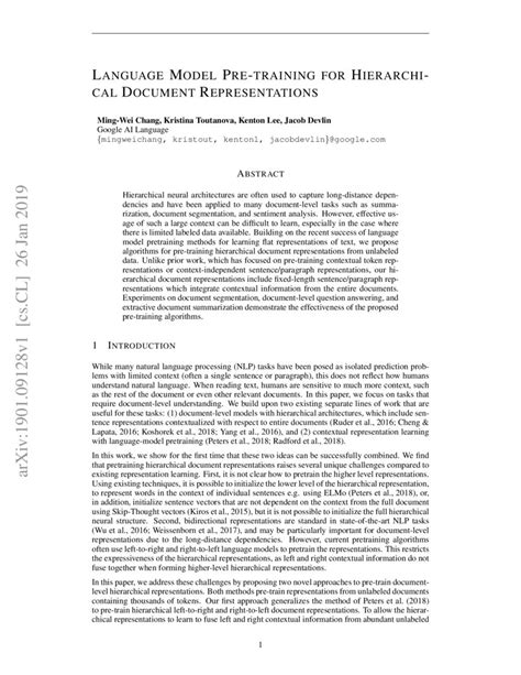 Language Model Pre Training For Hierarchical Document Representations