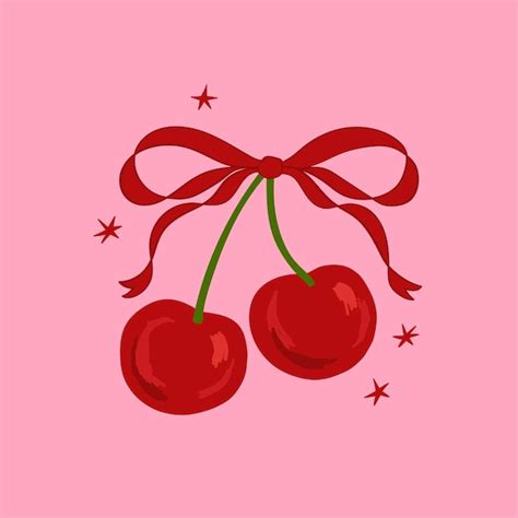 Cherry Bow Ribbons Coquette Background Vector Illustration Print Pattern Fashion Fabric Textile