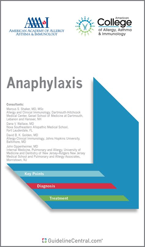 Anaphylaxis Guidelines Pocket Guide Guideline Central