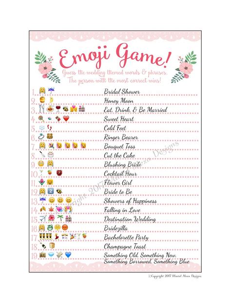 Emoji Bridal Shower Game Free Printable Terrebook