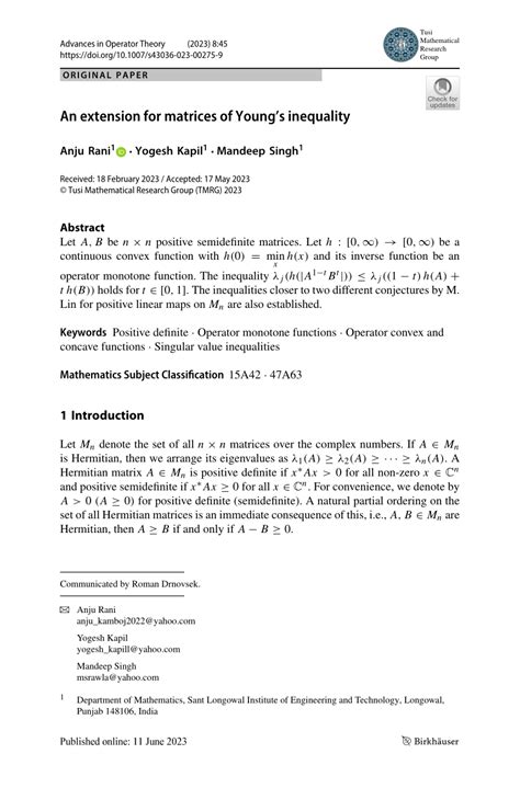 Pdf An Extension For Matrices Of Youngs Inequality