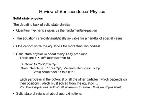 Semiconductor Physics Crystal Structures And Solid State