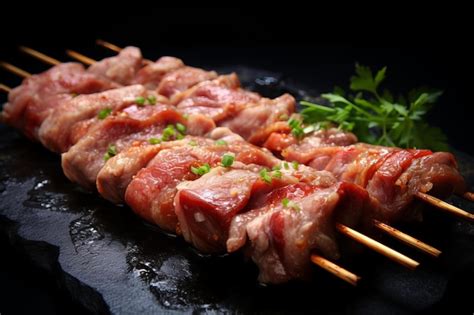 Premium Photo Pork Skewers Raw Generate Ai