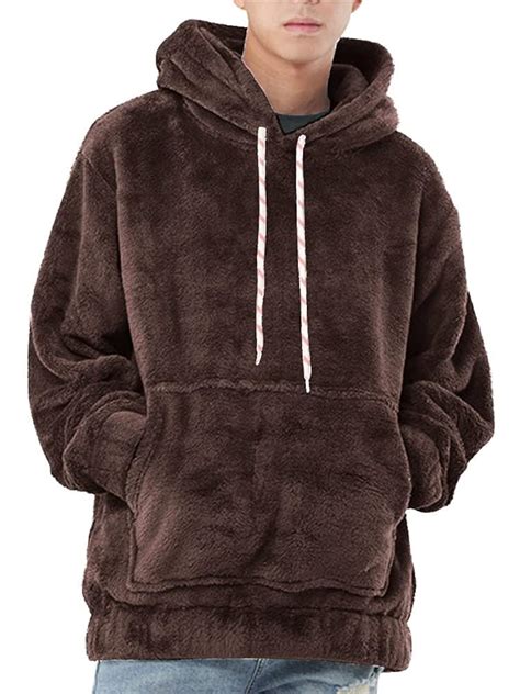 Runcati Mens Fuzzy Sherpa Pullover Hoodie Sweatshirts Fleece Long