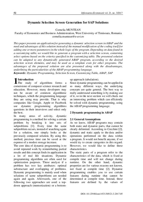 Pdf Dynamic Selection Screen Generation For Sap Solutions